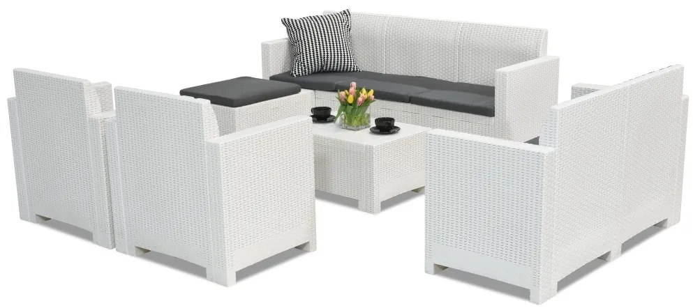 Sada nábytku z technorattanu lounge Nebraska Relax Corner 8 bílá Bica
