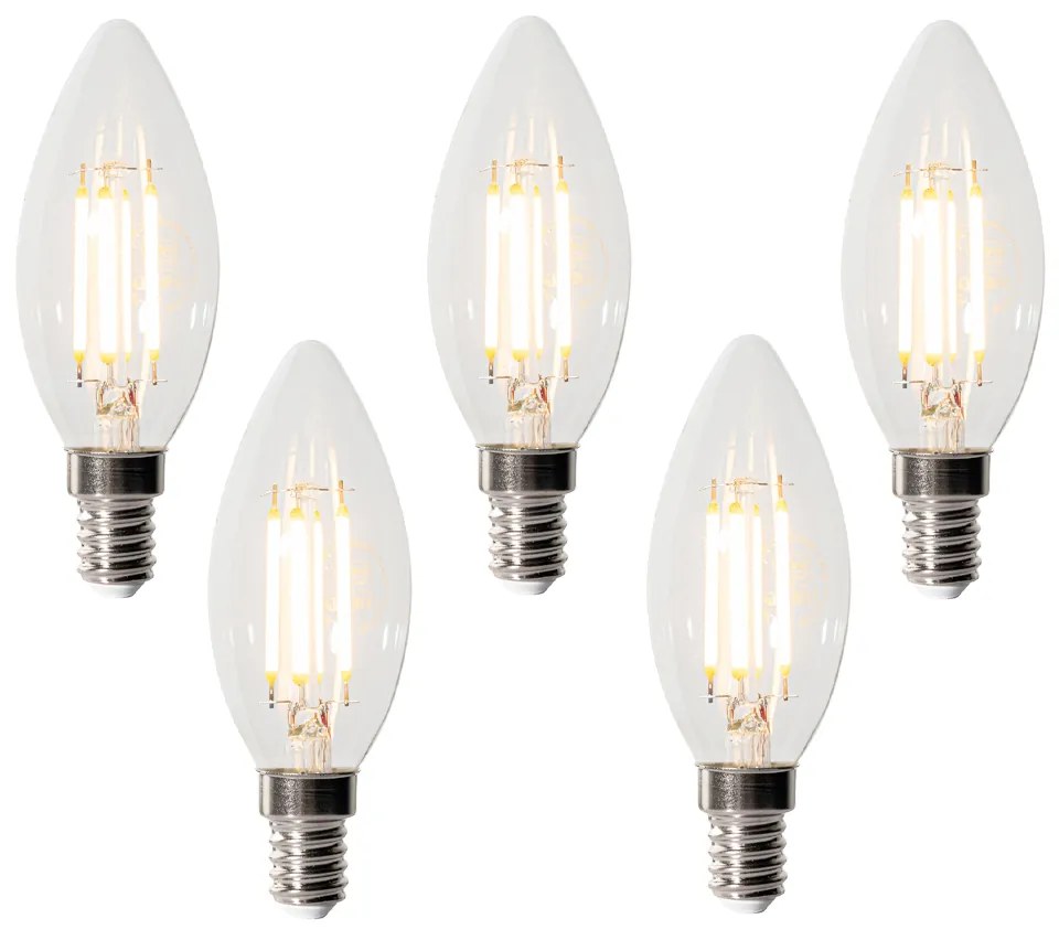 Sada 5 stmívatelných LED žárovek E14 B35 čirá 4W 450 lm 2700K