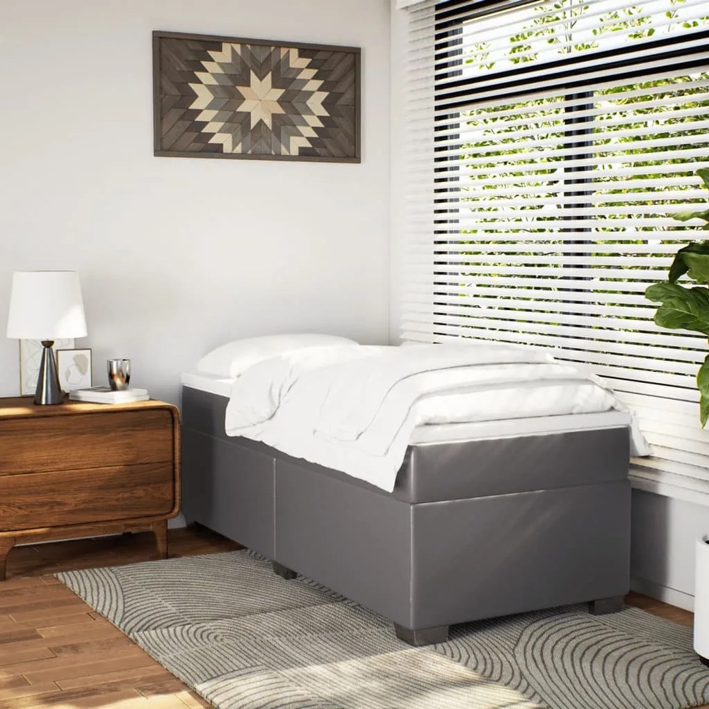 Box spring postel s matrací šedá 80 x 200 cm umělá kůže 3285187