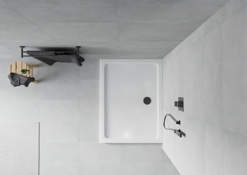 Mexen SLIM - Obdélníková sprchová vanička 140x100x5cm + černý sifon, bílá, 40101014B