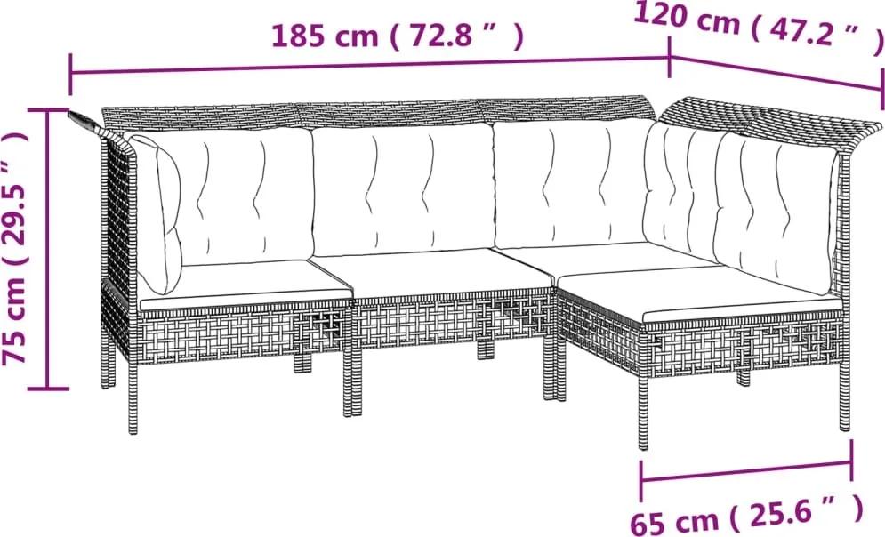 vidaXL 7dílná zahradní sedací souprava s poduškami šedá polyratan [3187550]