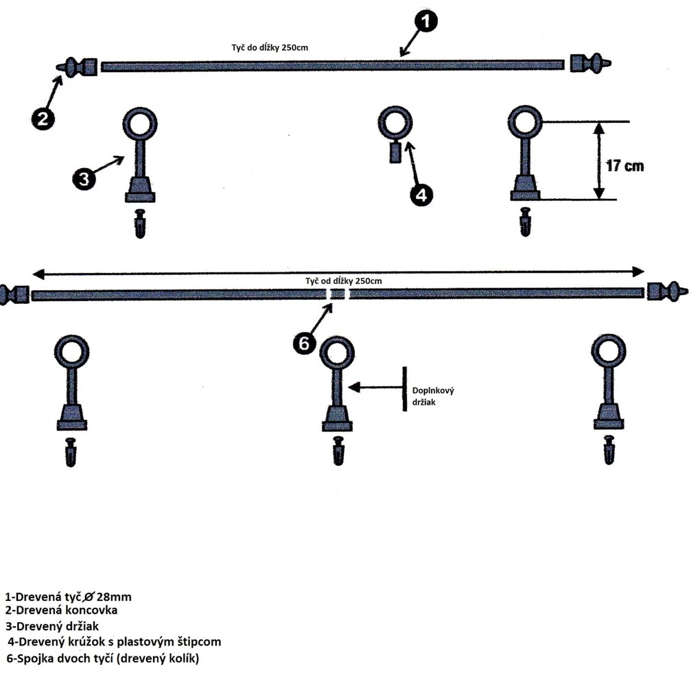 LGK Dřevěná garnýž jednotyčová Dub tmavý 120cm