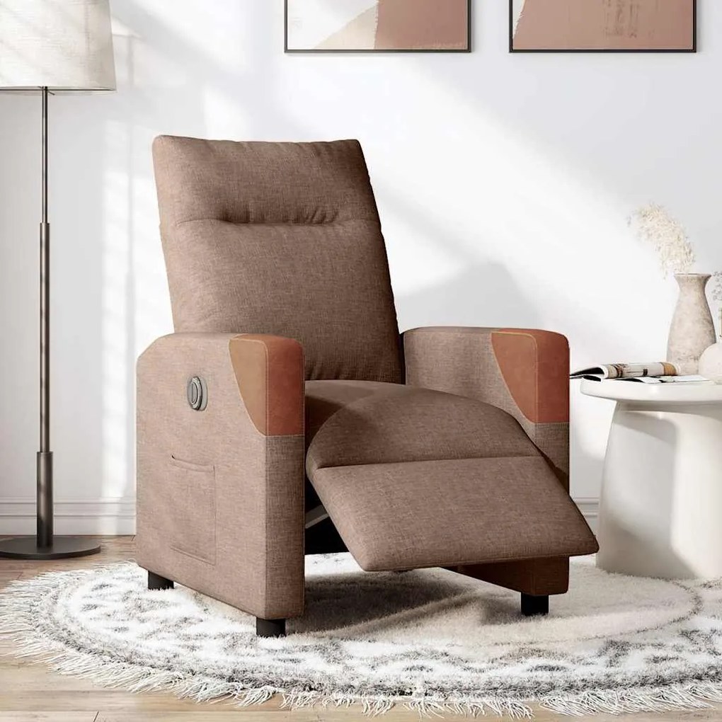 Elektrické polohovací křeslo hnědé textil 3323993