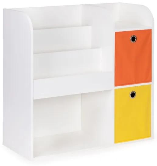 Dřevěná knihovna/skříň na hračky Eco Toys - bílá/oranžová/žlutá 6 přihrádek
