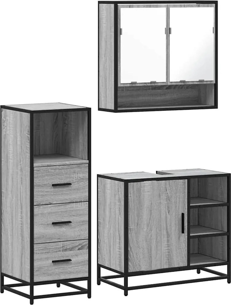 3dílný set koupelnového nábytku šedý sonoma kompozitní dřevo 3301058