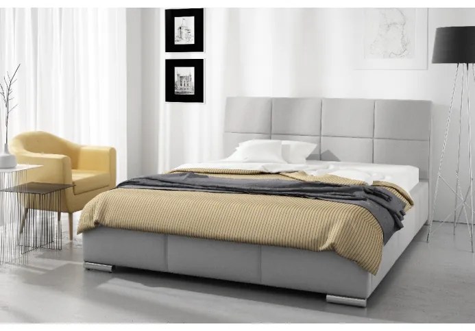 Designová postel Prato s vysokým čelem a úložným prostorem šedá eko kůže 180 x 200