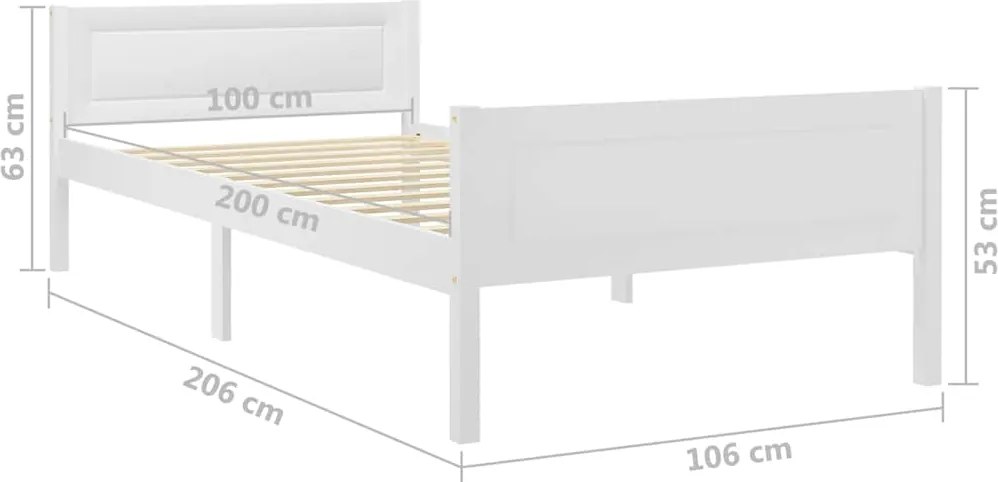 Rám postele masivní borové dřevo bílý 100 x 200 cm 322104