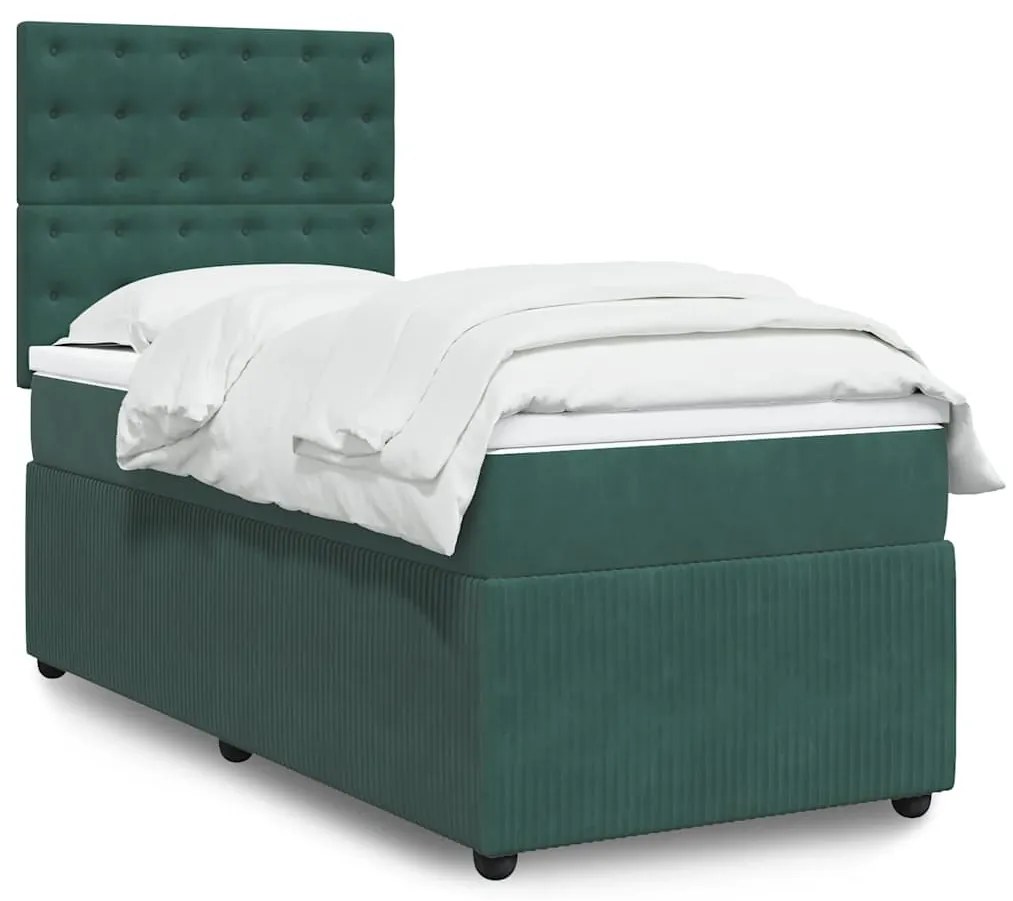 Box spring postel s matrací tmavě zelená 100x200 cm samet 3294577