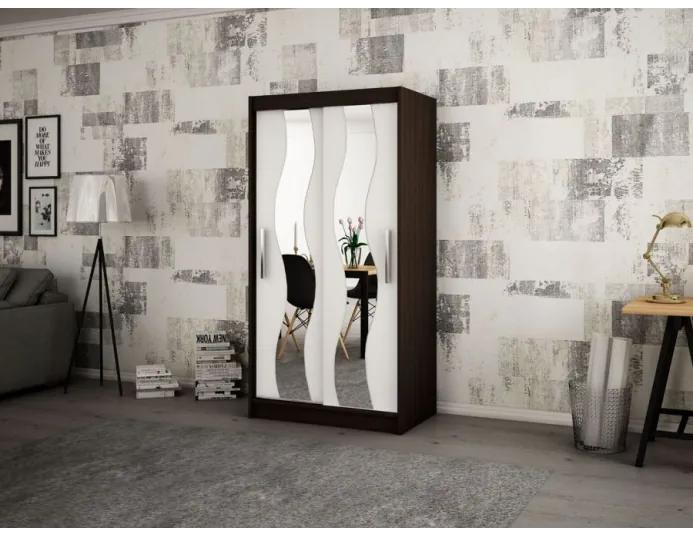 Moderní skříň s ozdobnými zrcadly a posuvnými dveřmi Margit 120 v barvě wenge-bílá