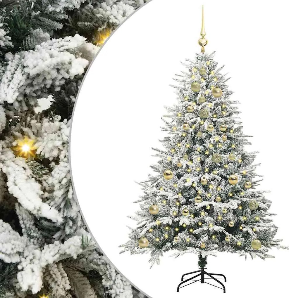 Umělý přednažený vánoční stromek se soupravou koulí Zelená 3395388