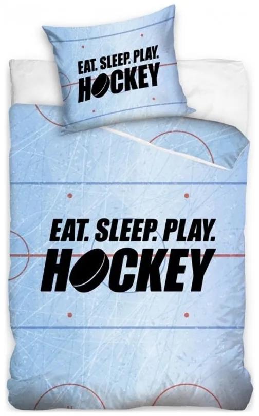 Bavlněné ložní povlečení pro hokejisty - motiv Eat. Sleep. Play. Hockey - 100% bavlna Renforcé - 70 x 90 cm + 140 x 200 cm