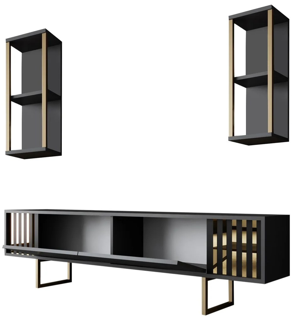 Hanah Home Obývací stěna Gold Line - Anthracite, Black, Antracitová, Černá