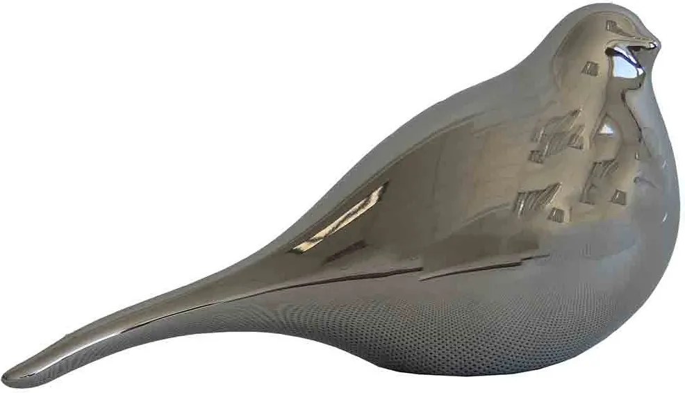 Dekorační soška ptáček Stardeco keramika stříbrný 9x18,5 cm