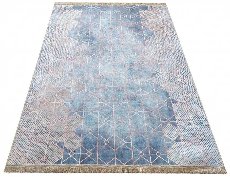 Moderní kusový koberec protiskluzový Horeca-New 108 Geometrický modrý Rozměr: 80x150 cm