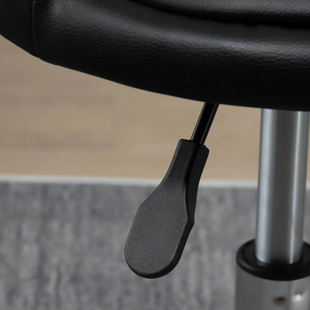 HOMCOM Set 2 otočných stoliček - pracovní stolička 360° - nastavitelná výška sedáku 47-62H cm, ergonomické opěradlo - chromovaná ocel s černým synteti