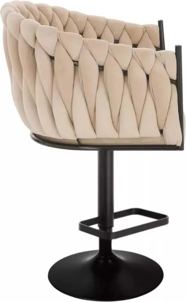LuxuryForm DESIGN Barová židle NORDEN VELUR na černé kulaté podstavě - krémová