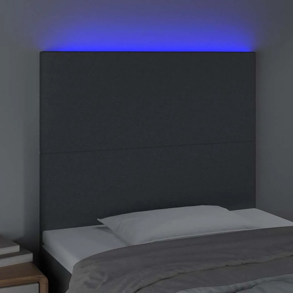 Čelo postele s LED tmavě šedé 90x5x118/128 cm textil 3122127