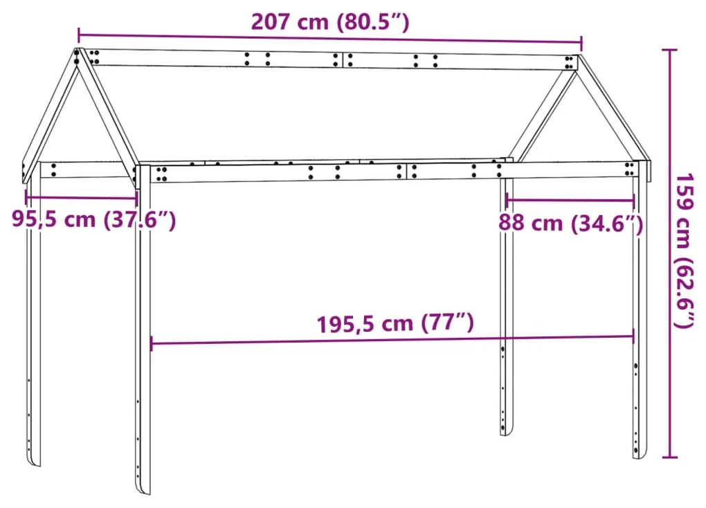 Střecha na dětskou postel hnědá 207x95,5x159 cm borové dřevo