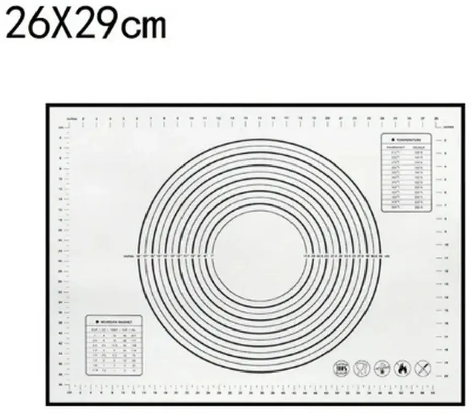 Silikonová kuchyňská podložka s měřítkem - nepřilnavá (v 8 velikostech) Barva: Černá, Velikost: 29x26 cm
