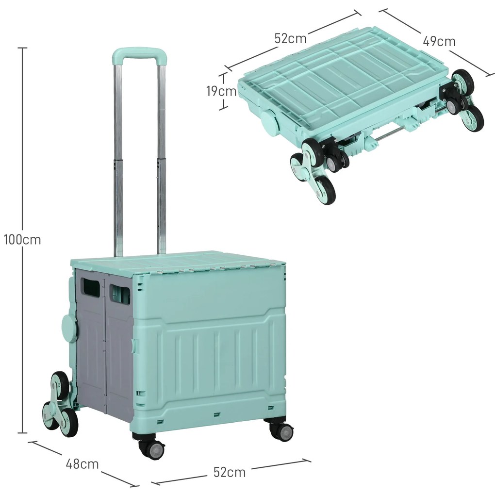 HOMCOM Nákupní vozík skládací do 80 kg přenosný s nastavitelnou teleskopickou rukojetí a víkem, přepravní vozík v zelené barvě | Aosom.de