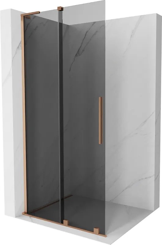 Mexen Velar L, posuvná sprchová zástěna Walk-in 110 x 200 cm, 8mm šedé sklo, měděná matná, 871-110-003-43-65