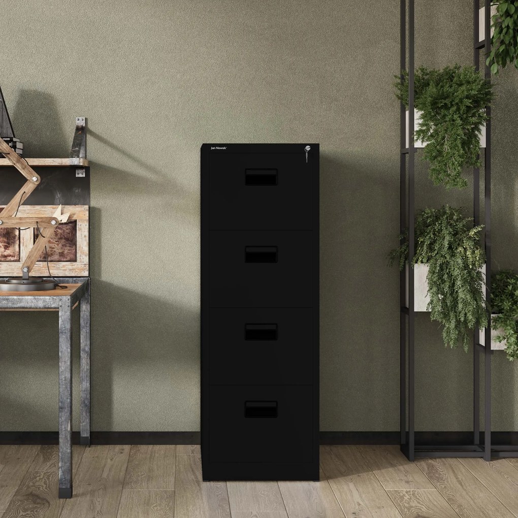 Kovová kartotéková skříň se 4 zásuvkami, černá, 460x1320x620 mm: SARA