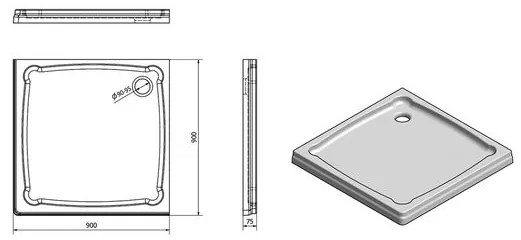 Gelco G5 Diona Sprchová vanička 900x900x750 mm, bílá GD009