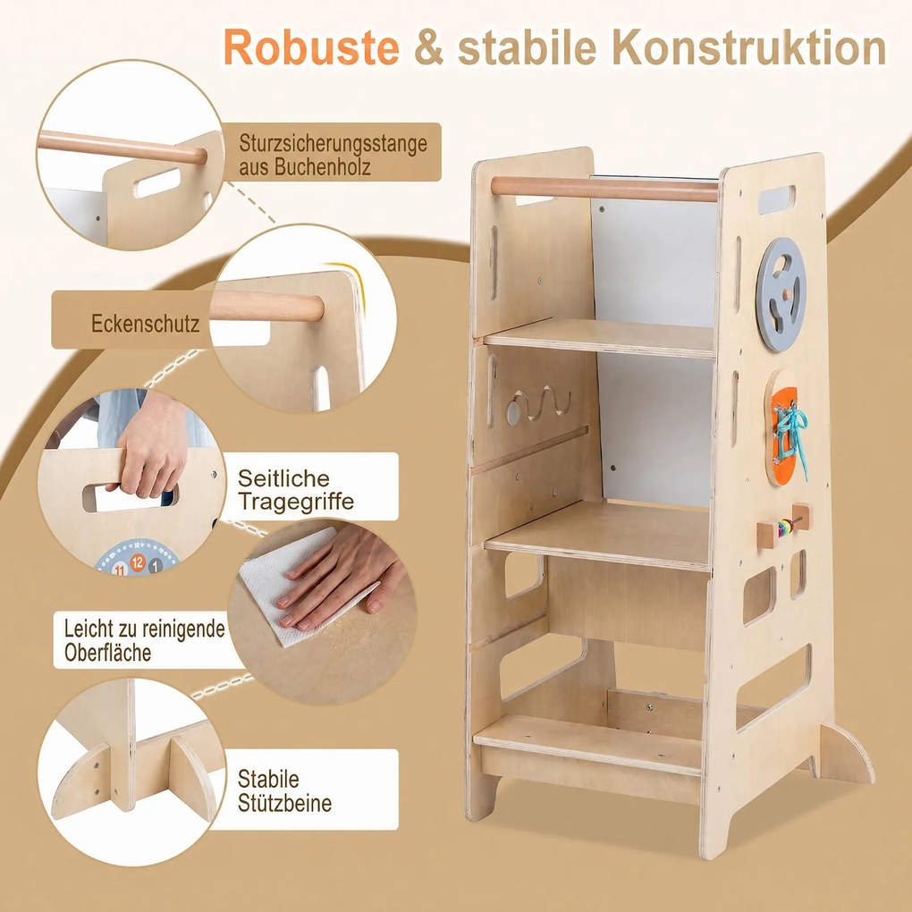 Costway 2 výškově nastavitelná schůdková stolička 4 v 1 Montessori výuková věž