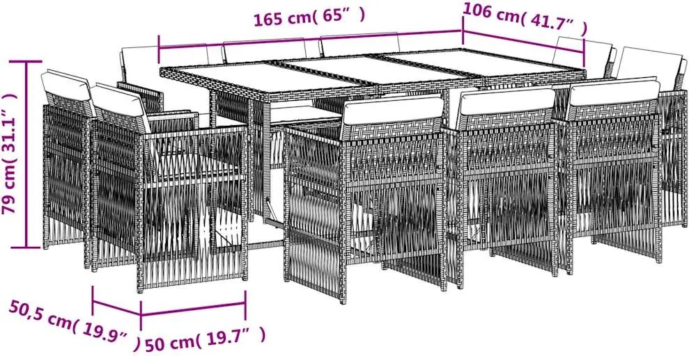 11dílný zahradní jídelní set s poduškami mix béžové polyratan 3211032