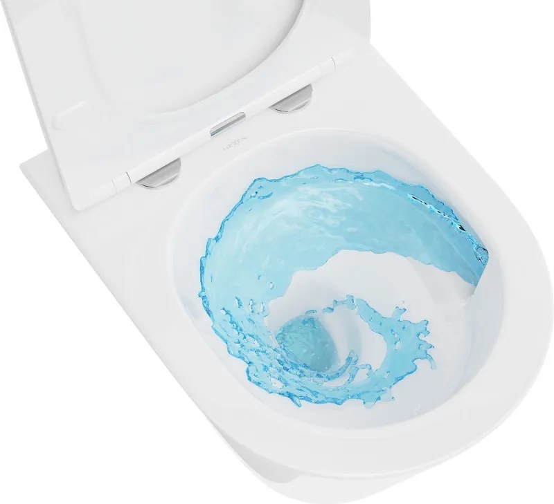 Mexen Rico, závěsná WC mísa 490x360x370 mm, Rimless Tornádo + WC sedátko z duroplastu, bílá lesklá, 30720500T