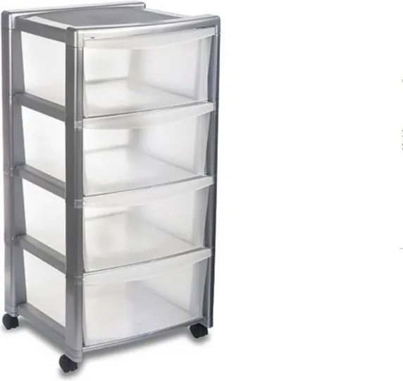 STEFANPLAST Úložný regál Libera, 4 zásuvky, stříbrný