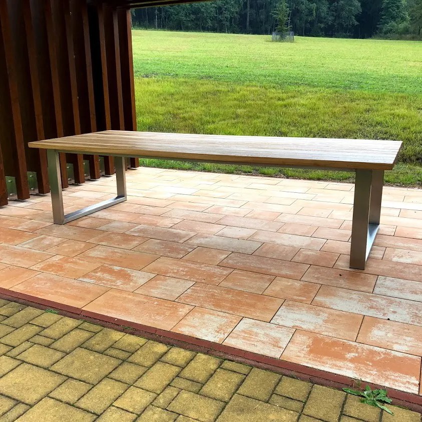 KULHÁNEK Zahradní stůl s nerezovou podnoží XXL Odstín nátěru: lazura - palisandr, Velikost desky: 300x120 cm