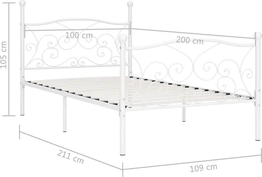 vidaXL Marketos Rám postele s laťkovým roštem bílý kov 100 x 200 cm