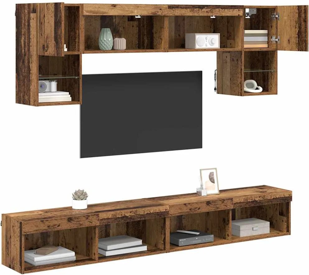 TV nástěnné jednotky s LED 6 ks Staré dřevo Kompozitní dřevo 3402962