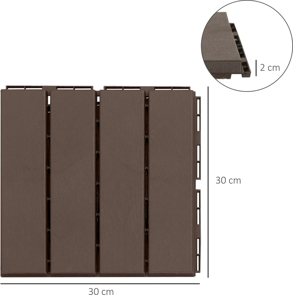 Outsunny plastová dlažba na terasu, sada 9 kusů 30 x 30 cm, protiskluzový design s instalací na sponu, dlažba pro vnitřní i venkovní použití, hnědá |…
