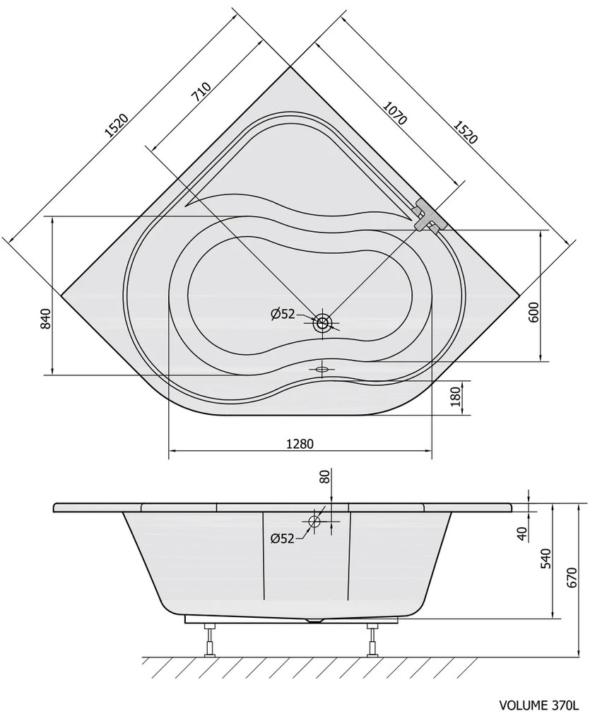 Polysan EDERA rohová vana 152x152x54 cm, bílá, 91111