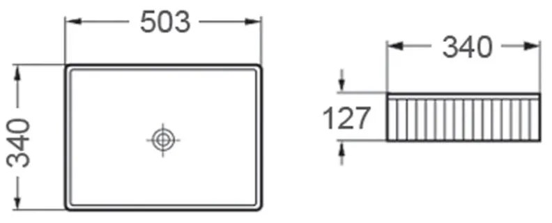 Mexen Grovo, rýhované umyvadlo na desku 50 × 34 cm, černá matná, 22305085