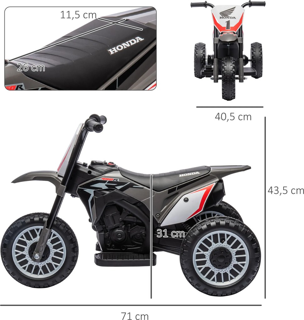 HOMCOM Elektrický motocykl pro děti s licencí Honda CRF450RL 18+ měsíců 6V s baterií, maximální rychlost 3 km/h, zvuk klaksonu a startu, nosnost 25 k…