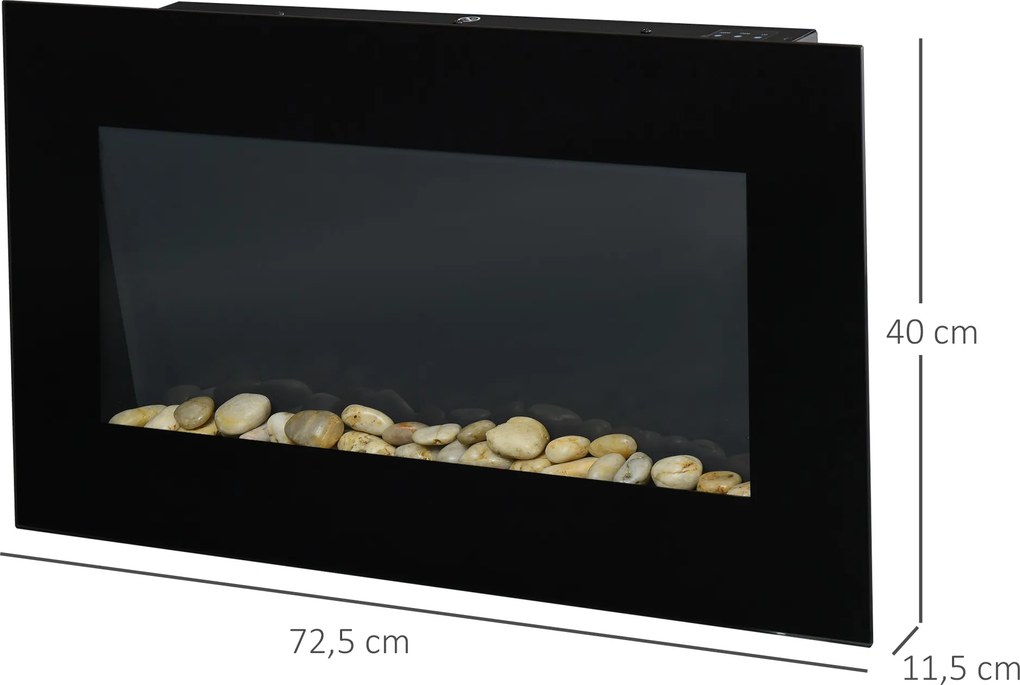 HOMCOM Elektrický krb s LED efektem plamene,1000/2000W, nástěnný krb v 7 barvách, elektrický krb s dálkovým ovládáním, nástěnný, černý | Aosom