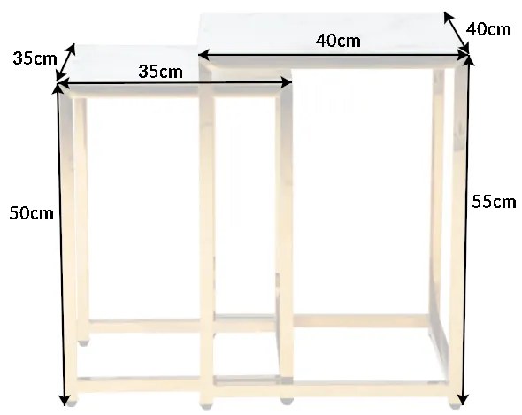 Sada odkládacích stolků Latrisha 40 cm bílo-zlatá - vzor mramor