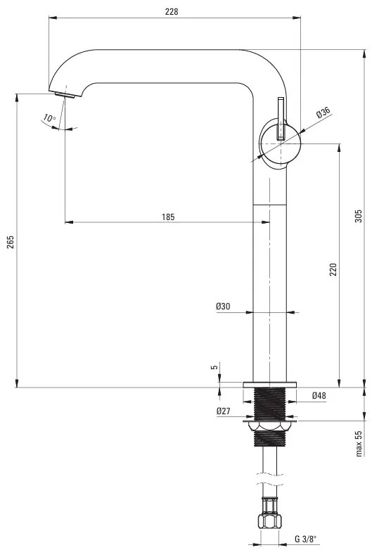 Deante Washbasin tap, tall, s rectangular spout