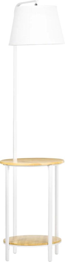 HOMCOM Stojací lampa 162 cm 40 W Stojací lampa se 2 policemi a plátěným stínidlem z bílého kovu do obývacího pokoje a ložnice | Aosom.de