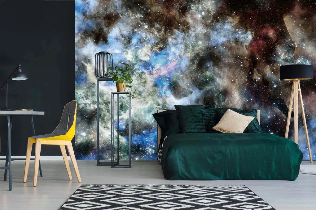 DIMEX | Samolepicí vliesová fototapeta na zeď Barevný hluboký vesmír MA-5-2297 | 375 x 250 cm | modrá, černá, šedá