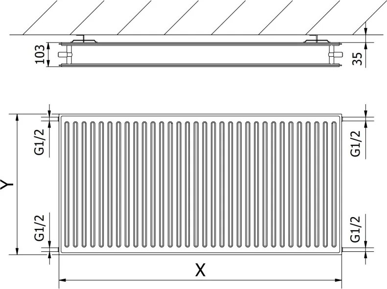 Mexen CH20 Hygienický deskový radiátor 600 x 500 mm, boční připojení, 550 W, bílý - W420H-060-050-00