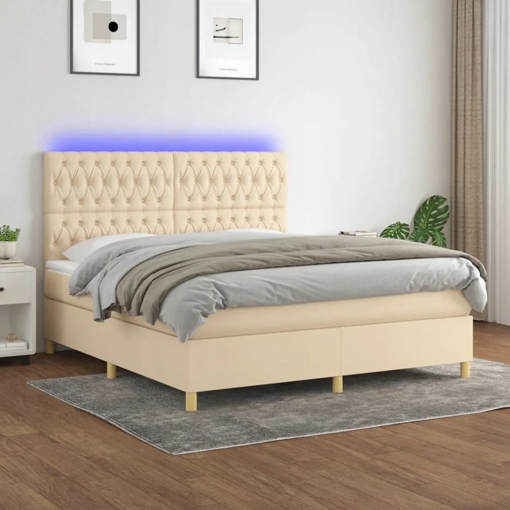 Fionshop 264252666 Box spring postel s matrací a Led krémová 160x200 cm t
