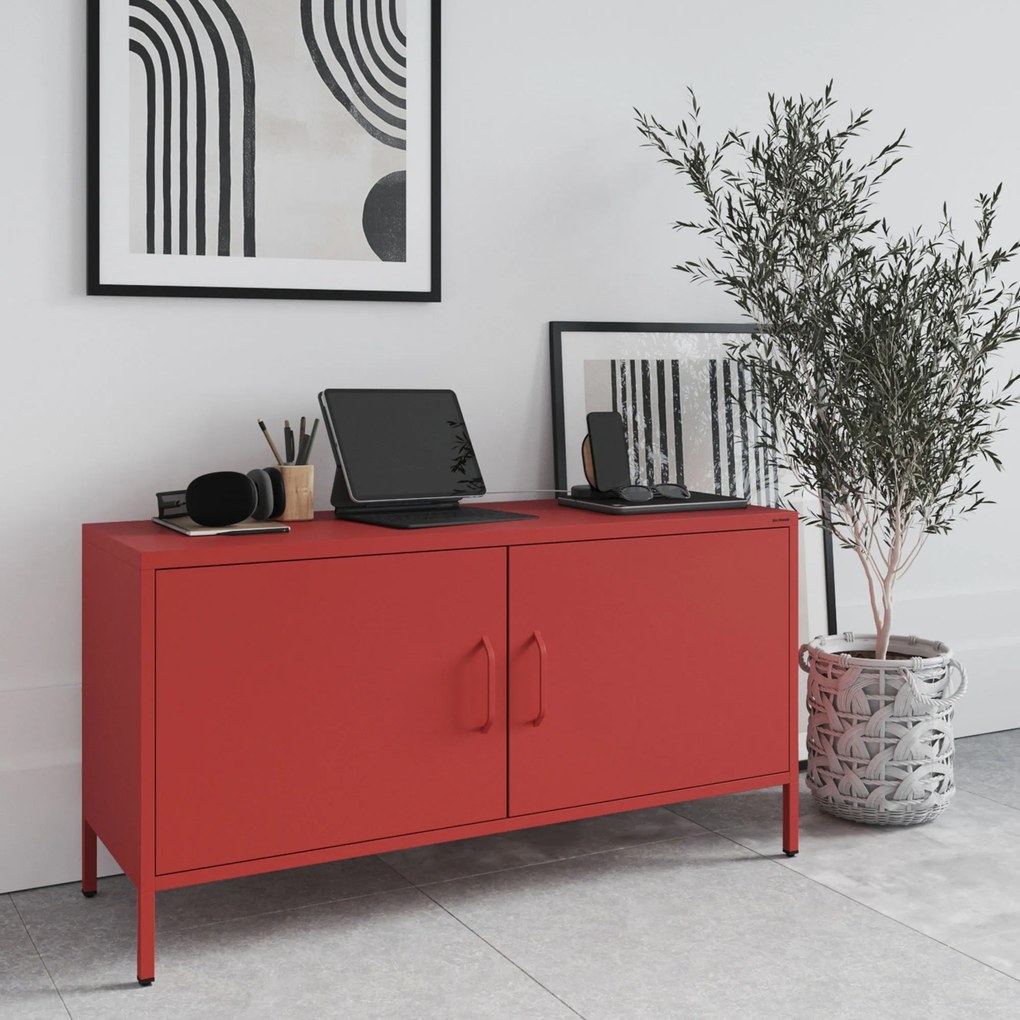 TV skříňka kovová na nožičkách červená, 1150x595x400 mm: ROSA Modern