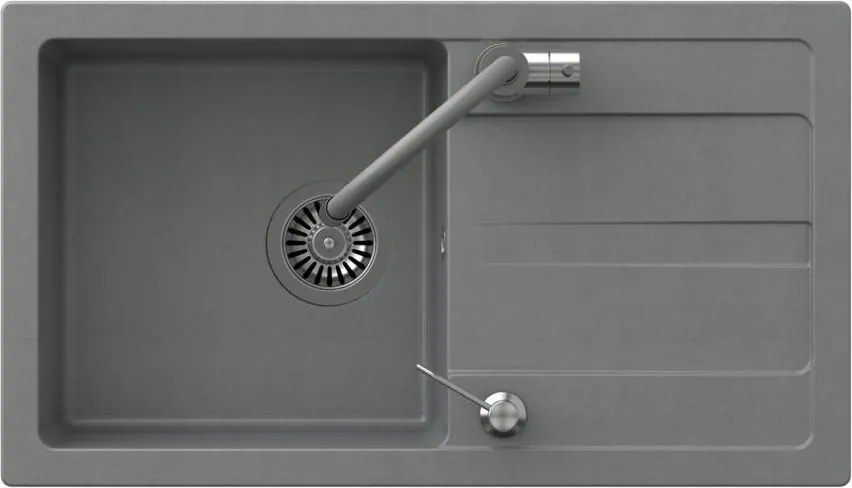 Šedý kuchyňský granitový dřez QUADRON READY- MAX + BATERIE A DÁVKOVAČ NA SAPONÁT