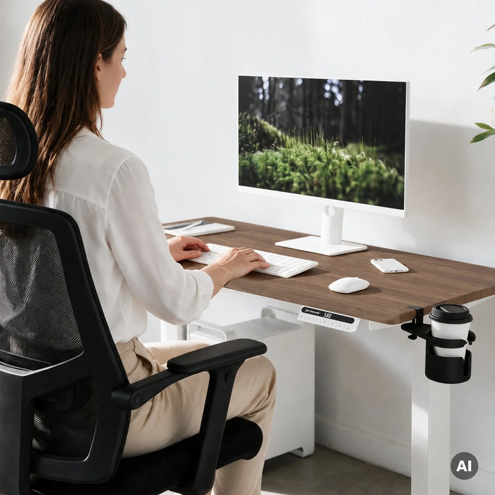 Elektrický stůl s nastavitelnou výškou ergonomický bílý/ořech,1200x600 mm: ARIA