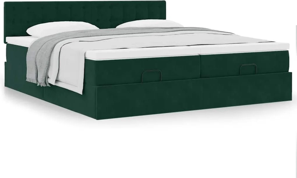 Osmanský rám postele s matrací tmavě zelená 200x200cm samet 3312119