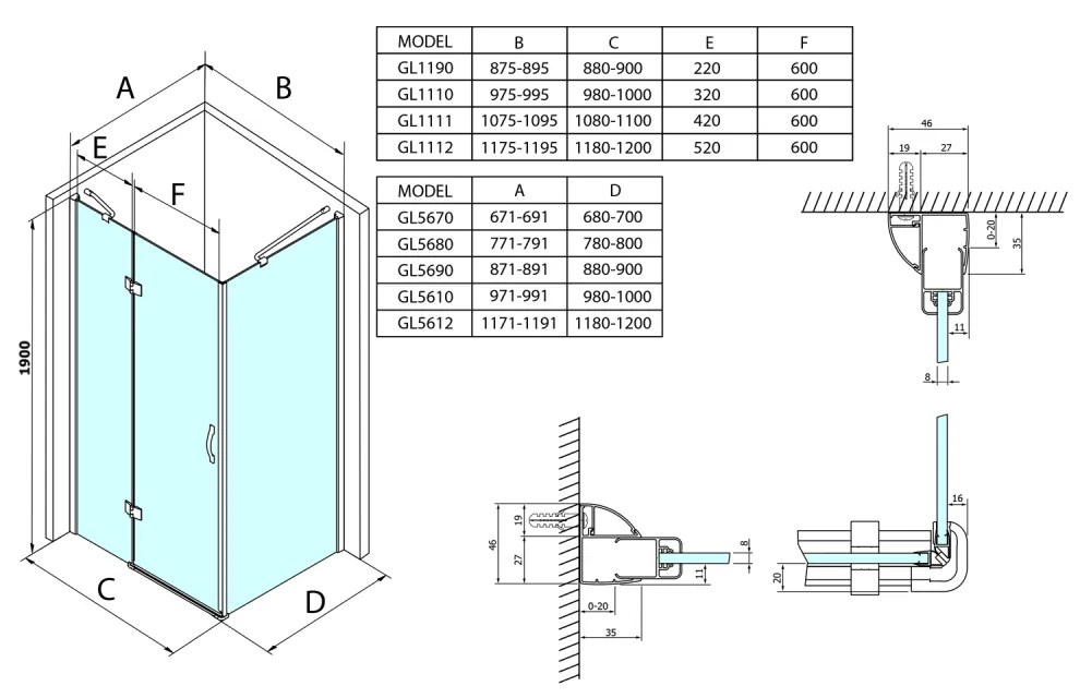 Gelco LEGRO sprchové dveře 1100mm, čiré sklo GL1111